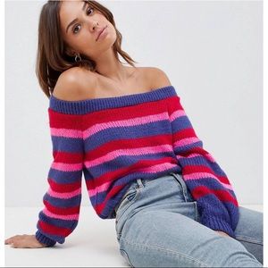 ASOS | Sweaters | Asos Design Stripe Off Shoulder Sweater | Poshmark